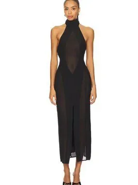 Guizio | Dresses | Guizio Koemi Sheer Panel Midi Dress In Black ...